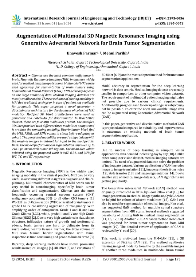 Augmentation of Multimodal 3D Magnetic Resonance Imaging using Generative Adversarial Network ...