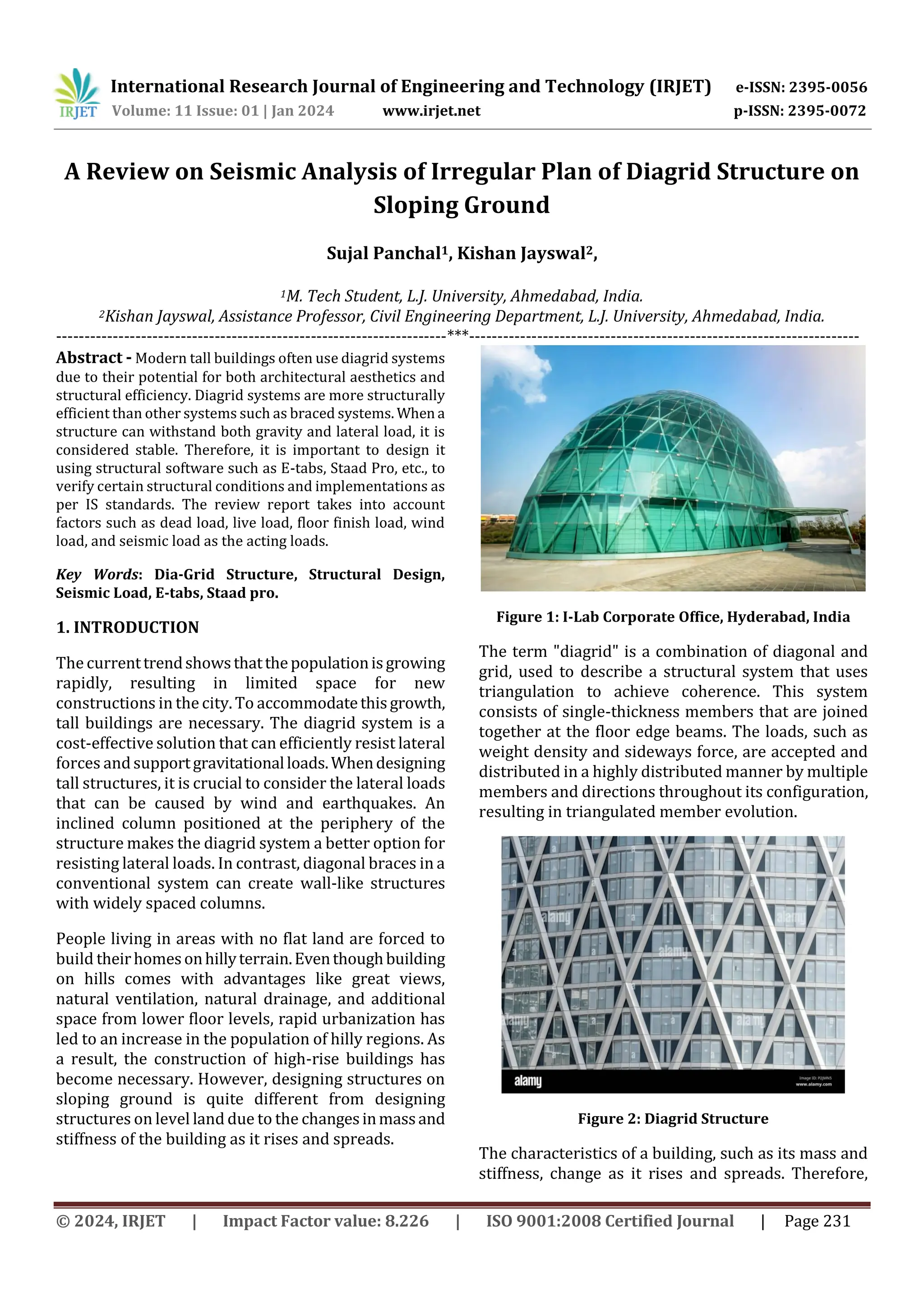 A Review on Seismic Analysis of Irregular Plan of Diagrid Structure on Sloping Ground | PDF