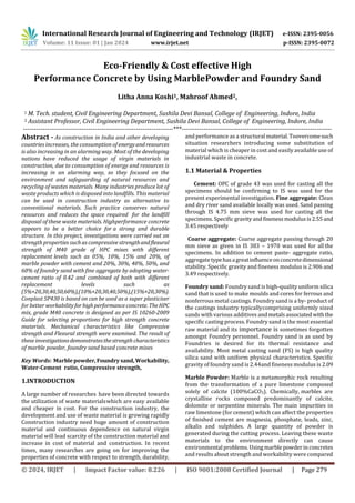 Eco-Friendly & Cost effective High Performance Concrete by Using MarblePowder and Foundry Sand ...