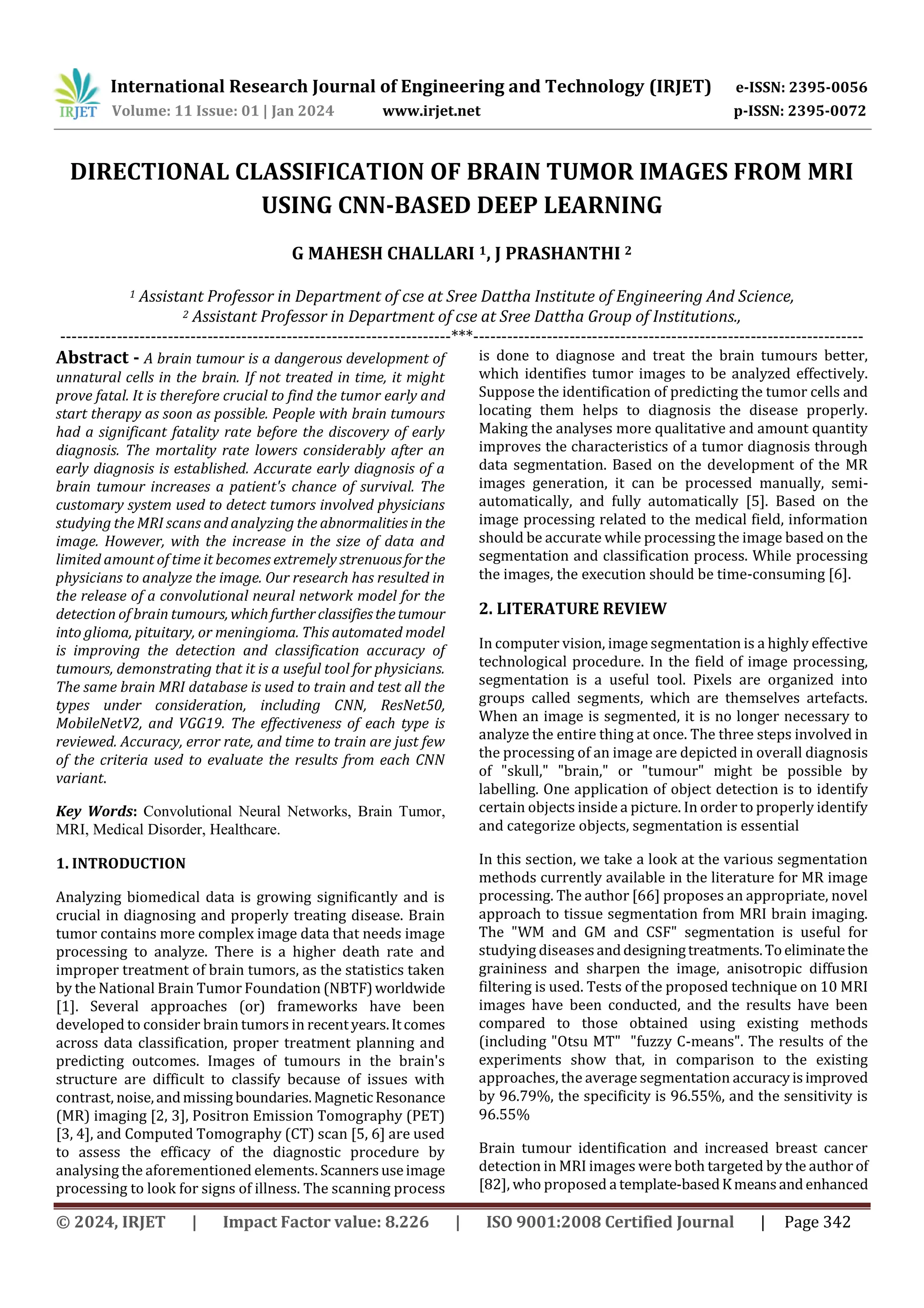 Directional Classification Of Brain Tumor Images From Mri Using Cnn Based Deep Learning Pdf