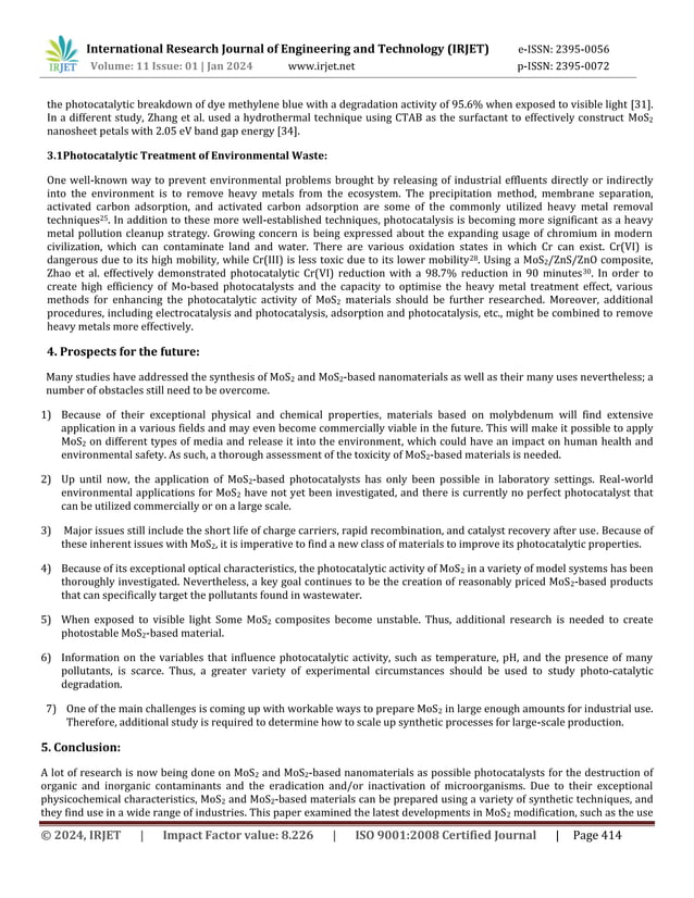 Review on Synthesis and Applications of Nanomaterial Molybdenum ...