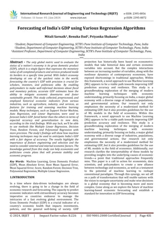 Forecasting of India’s GDP using Various Regression Algorithms | PDF