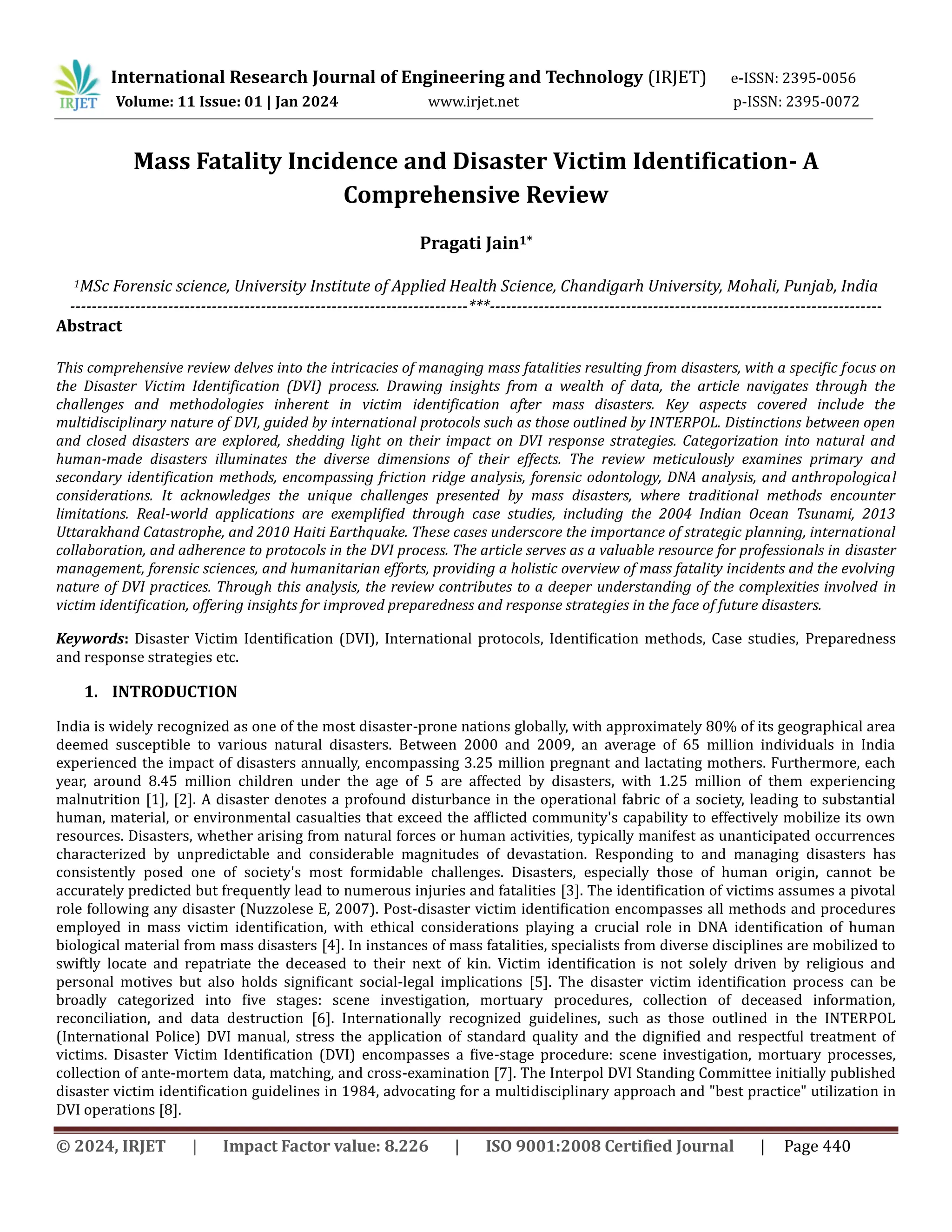 Mass Fatality Incidence and Disaster Victim Identification- A ...