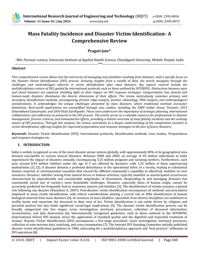 Mass Fatality Incidence and Disaster Victim Identification- A ...