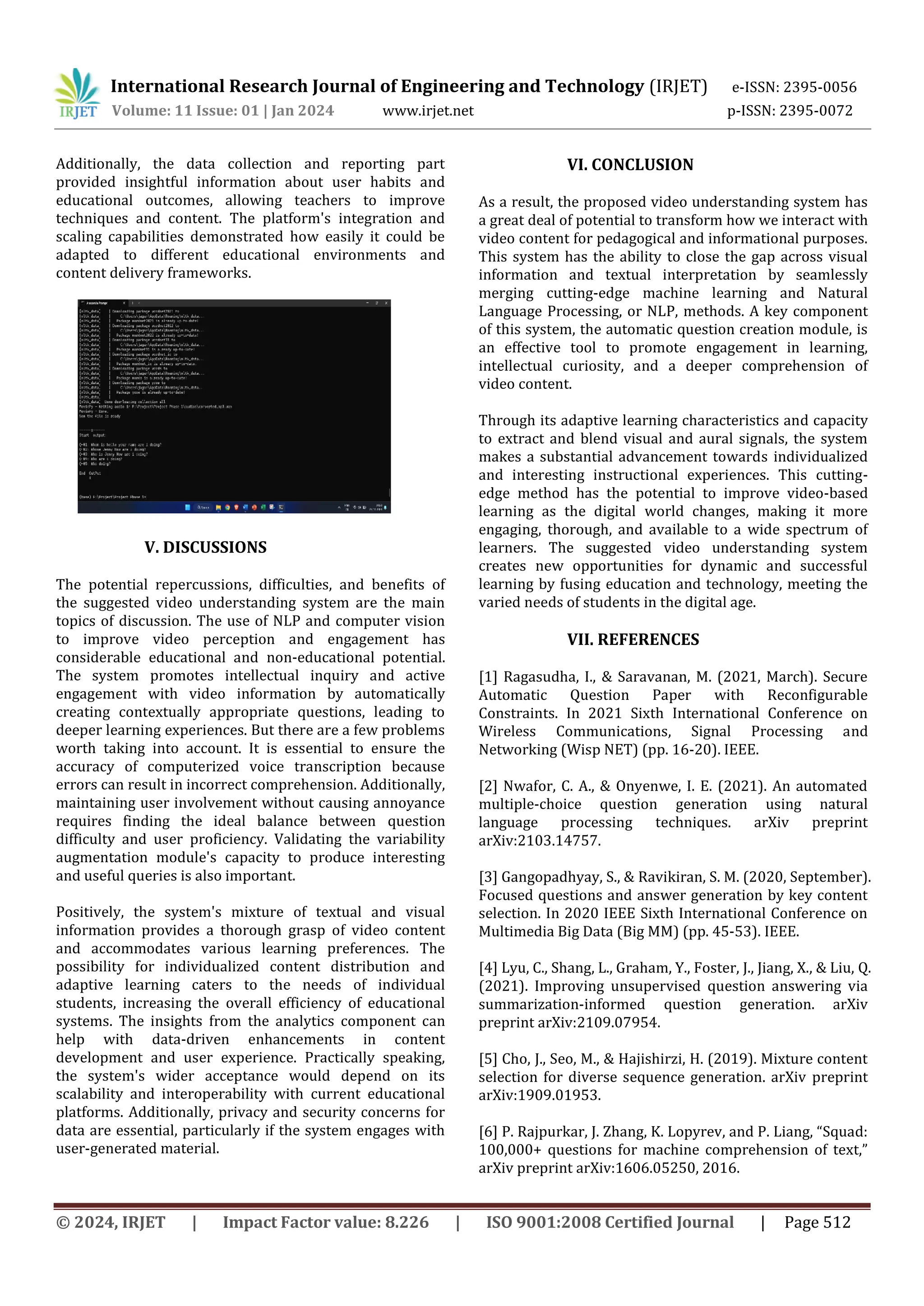 Enhancing Video Understanding Nlp Based Automatic Question Generation