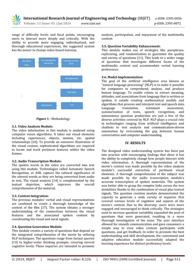 Enhancing Video Understanding Nlp Based Automatic Question Generation