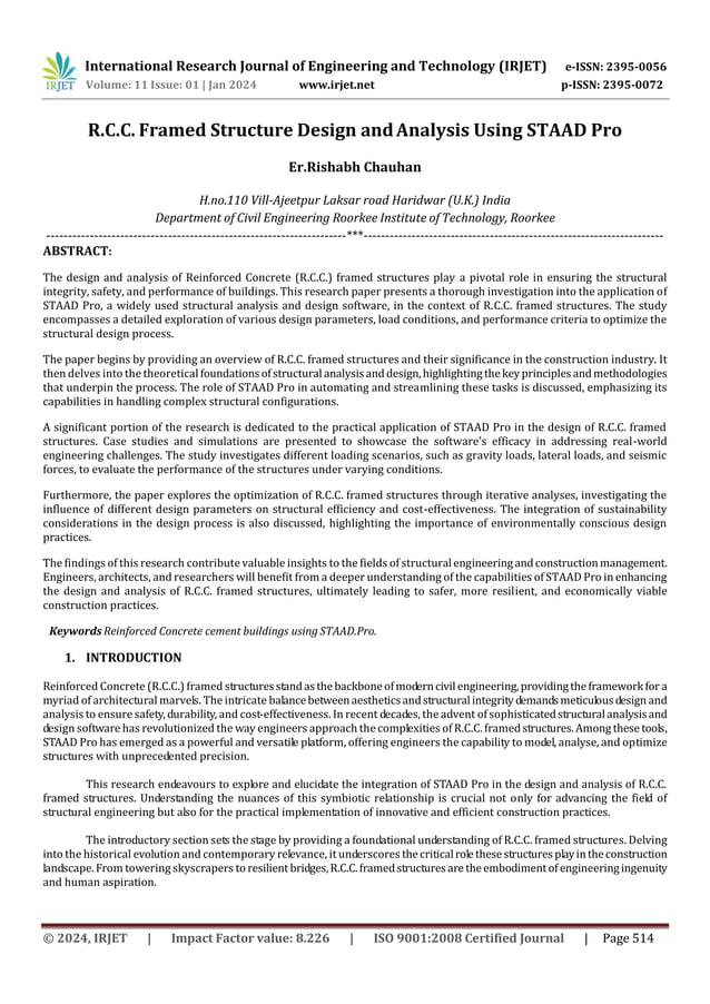 R.C.C. Framed Structure Design and Analysis Using STAAD Pro | PDF