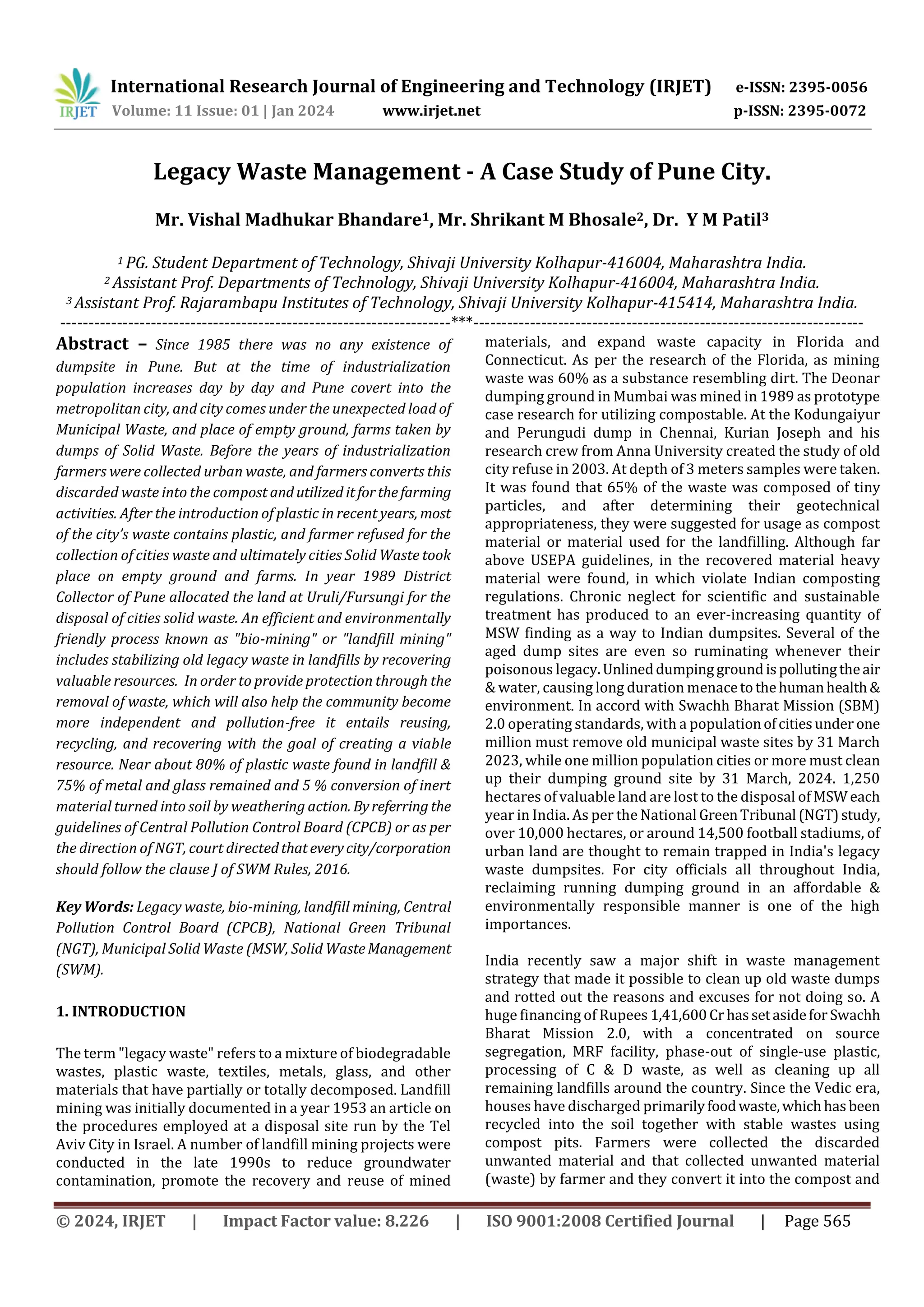 Legacy Waste Management - A Case Study of Pune City | PDF