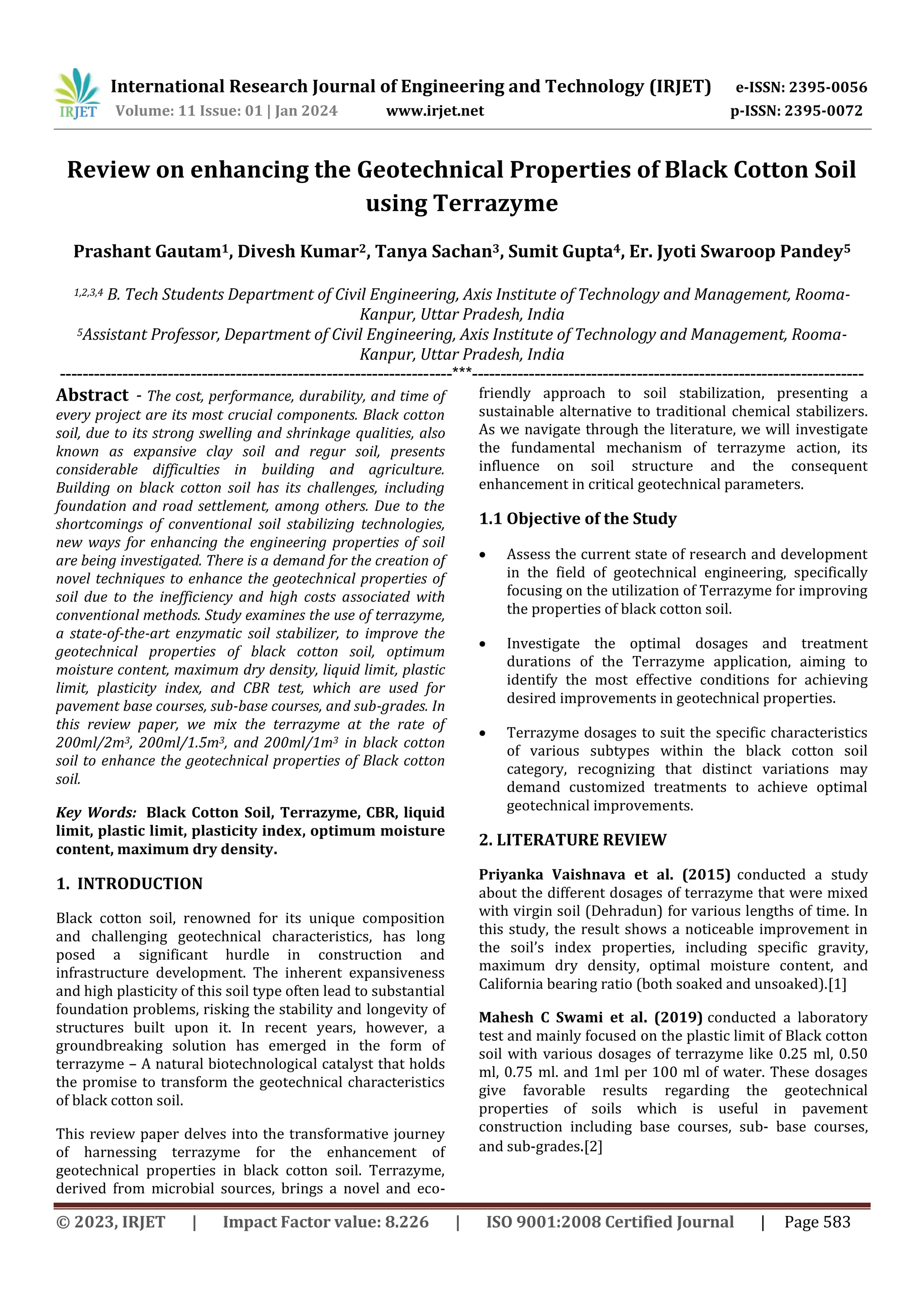 Review on enhancing the Geotechnical Properties of Black Cotton Soil ...