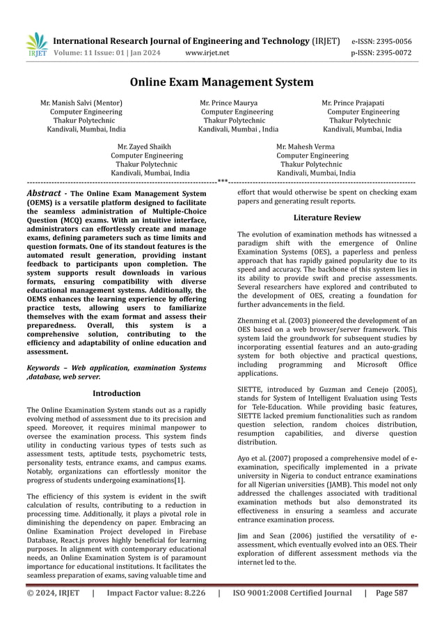 Online Exam Management System | PDF | Web Development | Internet