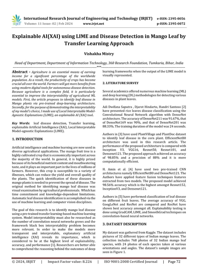Explainable Ai Xai Using Lime And Disease Detection In Mango Leaf By Transfer Learning Approach