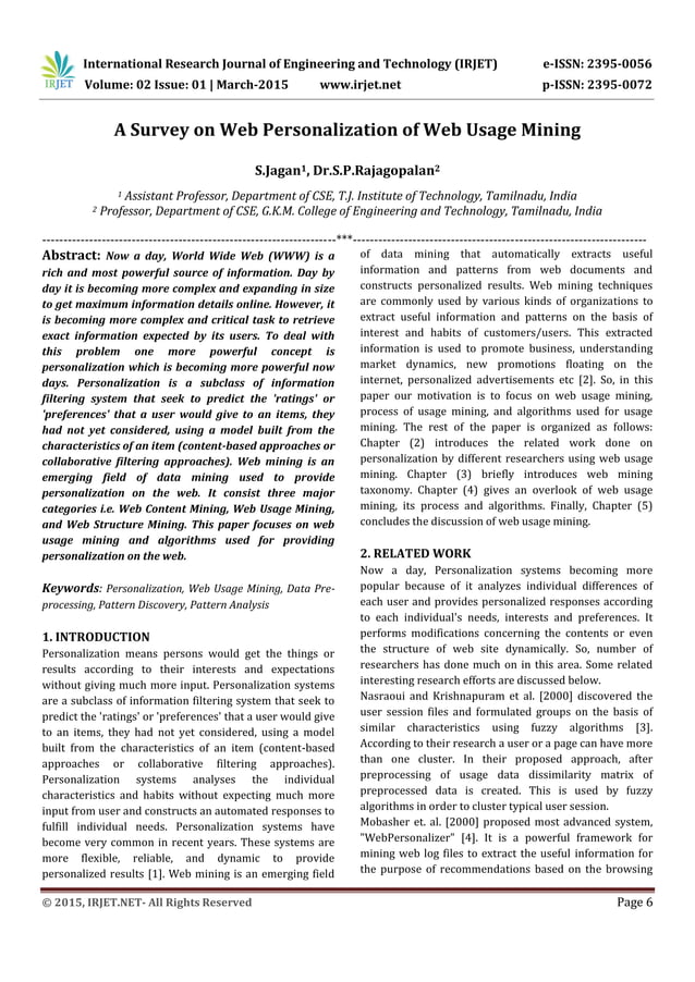 IRJET-A Survey on Web Personalization of Web Usage Mining | PDF