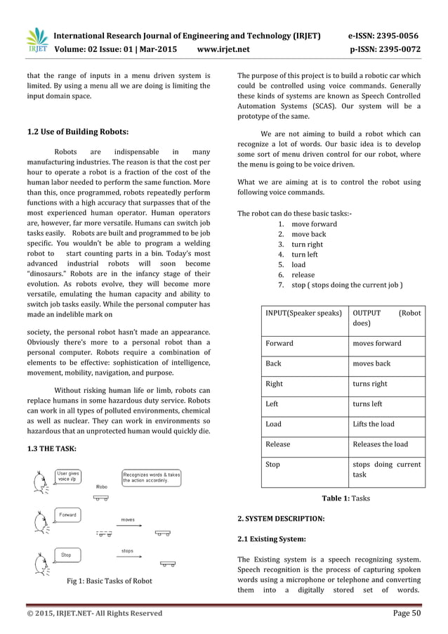 IRJET-Arduino based Voice Controlled Robot | PDF | Robotics | Technology & Computing