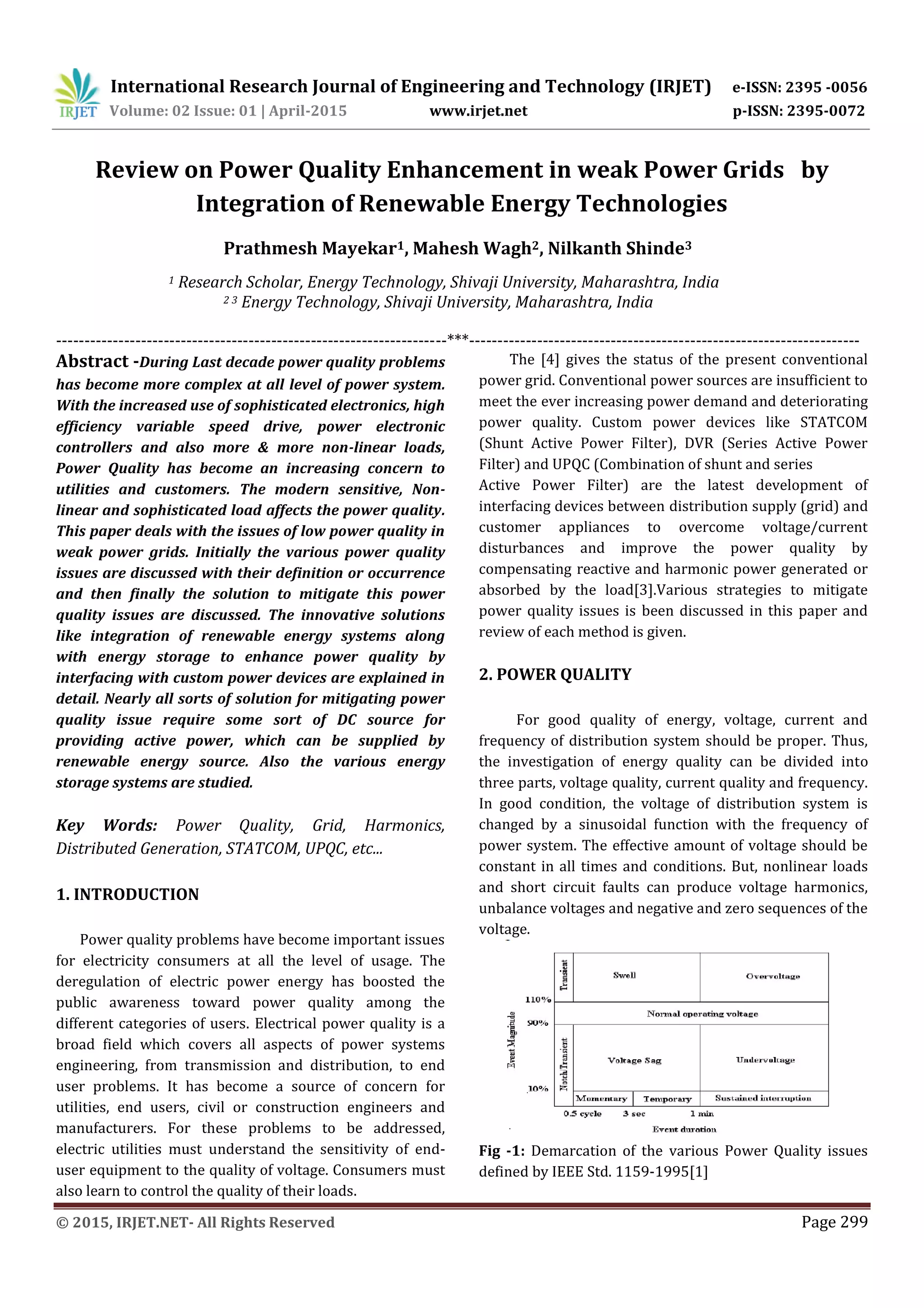 IRJET-Review on Power Quality Enhancement in weak Power Grids by ...