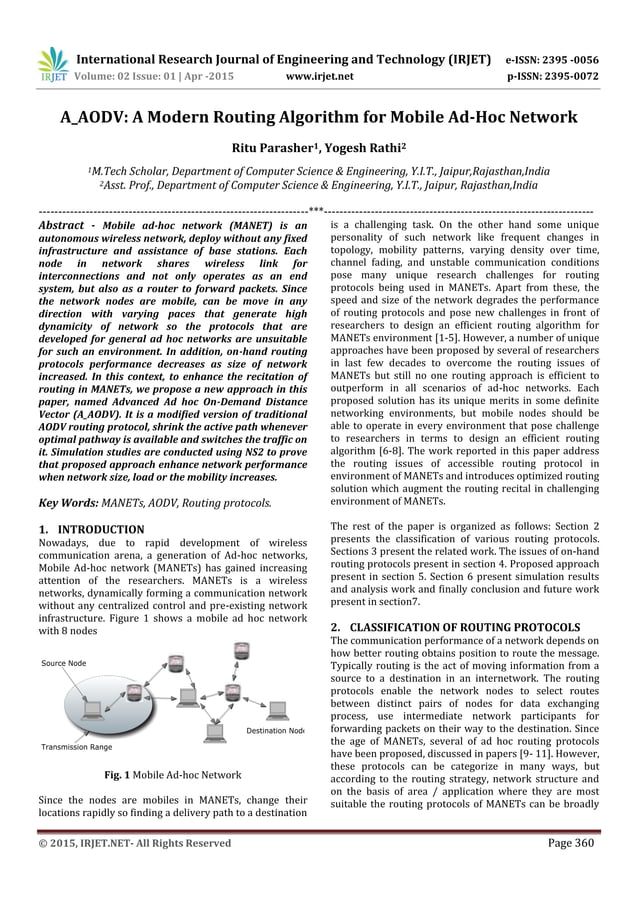 IRJET-A_AODV: A Modern Routing Algorithm for Mobile Ad-Hoc Network | PDF