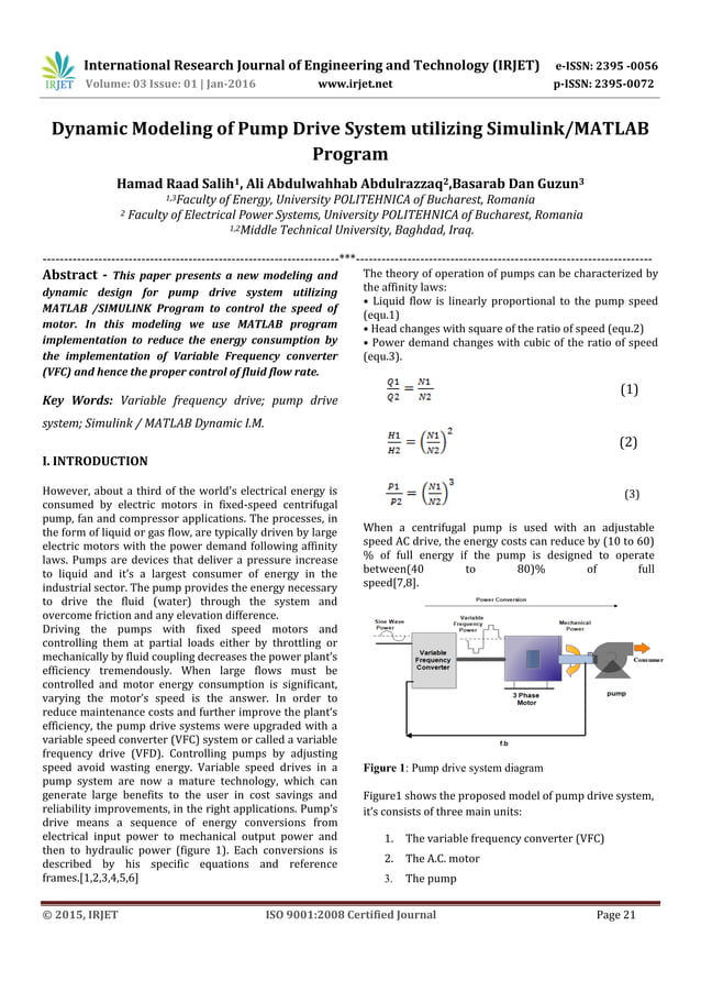 Dynamic Modeling of Pump Drive System utilizing Simulink/MATLAB Program ...