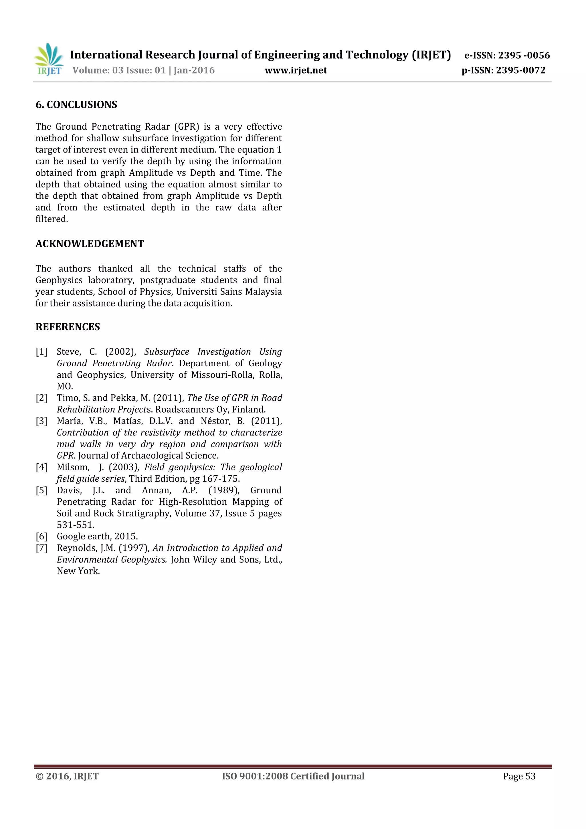 Application of Ground Penetrating Radar (GPR) In Detecting Target of ...