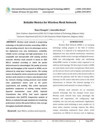 Reliable Metrics for Wireless Mesh Network | PDF