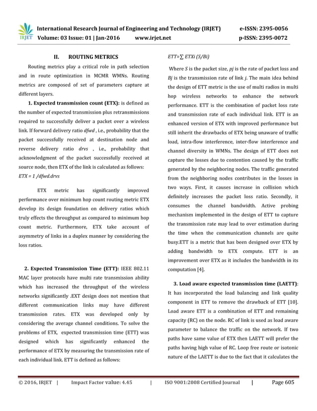 Reliable Metrics for Wireless Mesh Network | PDF