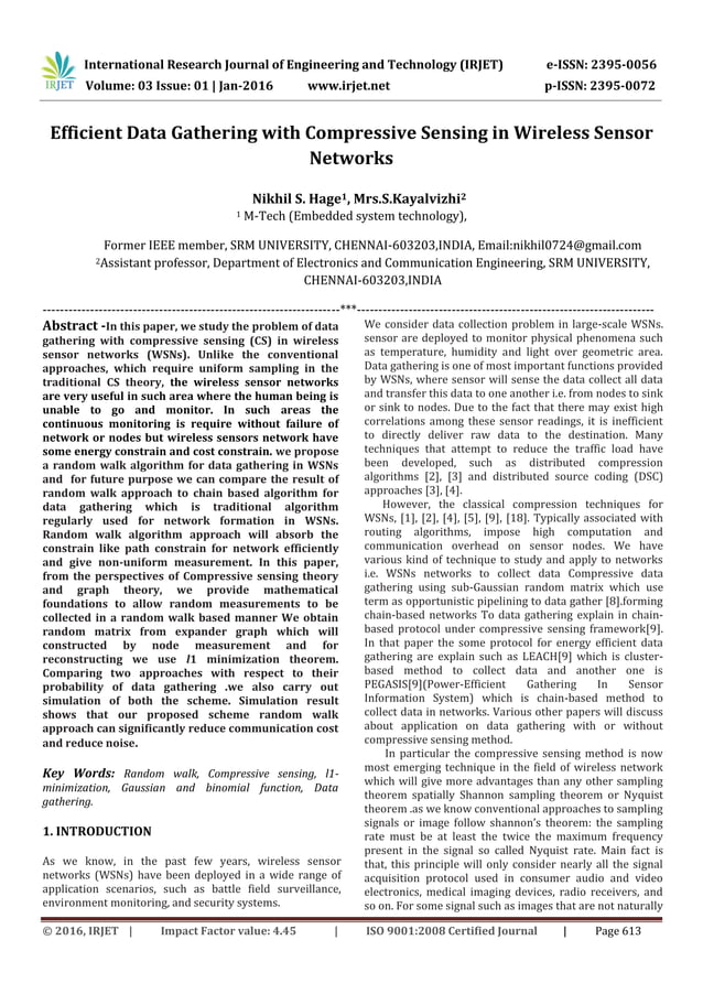 Efficient Data Gathering with Compressive Sensing in Wireless Sensor Networks | PDF