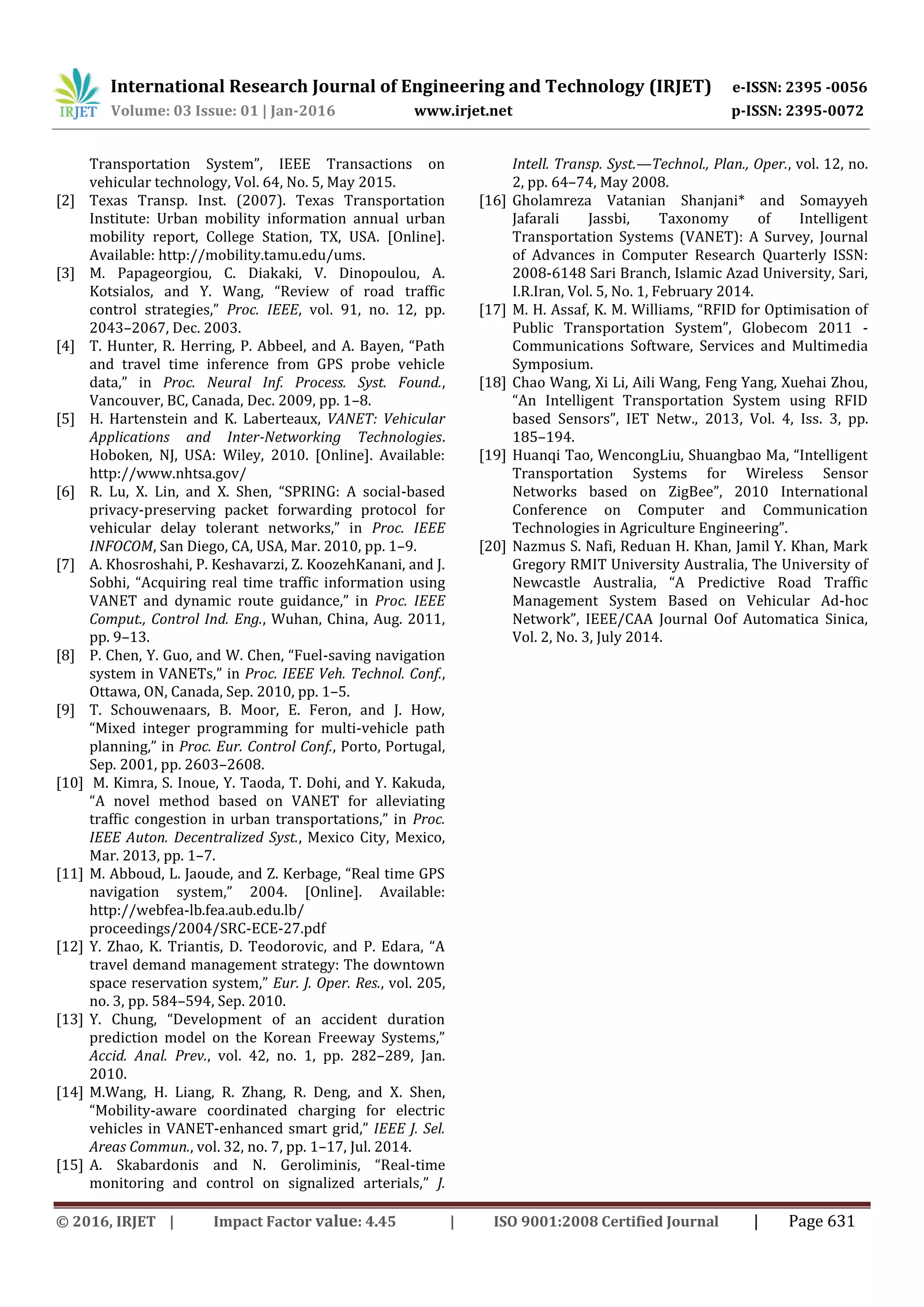 Real–Time Intelligent Transportation System based on VANET | PDF | Computer Networking | Computing