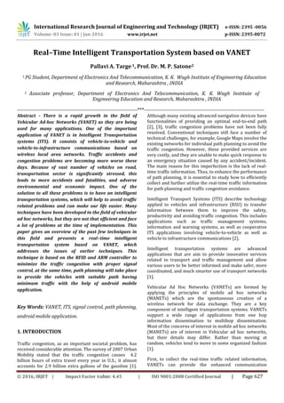 Real–Time Intelligent Transportation System based on VANET | PDF | Computer Networking | Computing