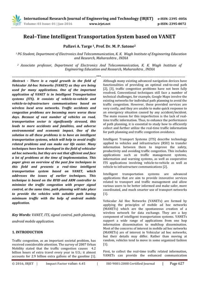 Real–Time Intelligent Transportation System based on VANET | PDF | Computer Networking | Computing