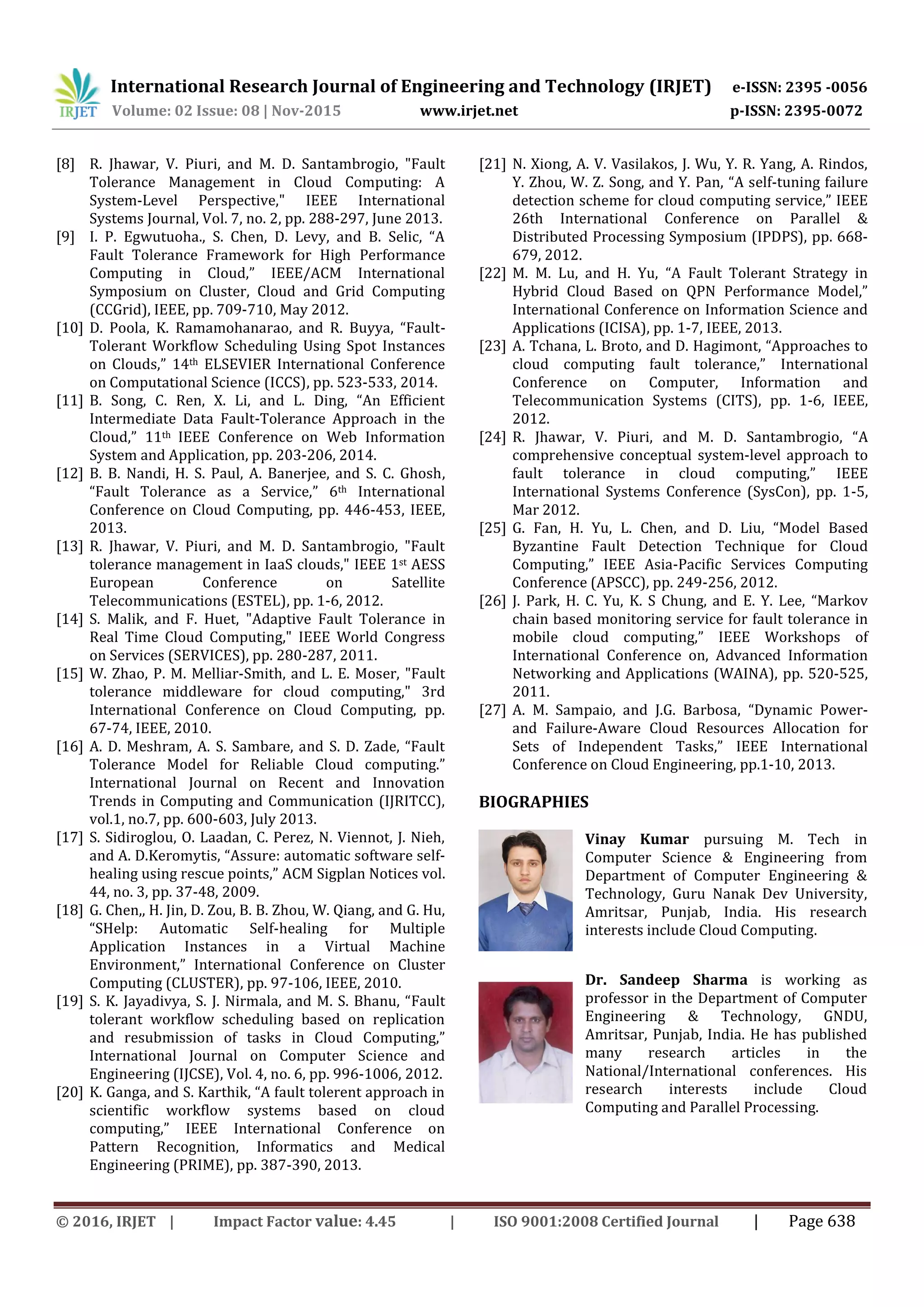 A Comparative Review on Fault Tolerance methods and models in Cloud Computing | PDF