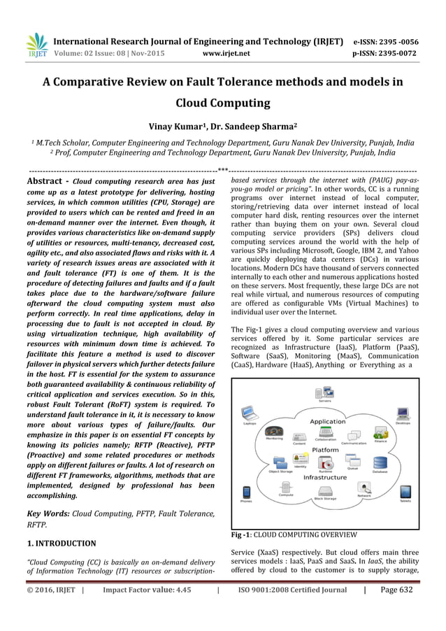 A Comparative Review on Fault Tolerance methods and models in Cloud Computing | PDF