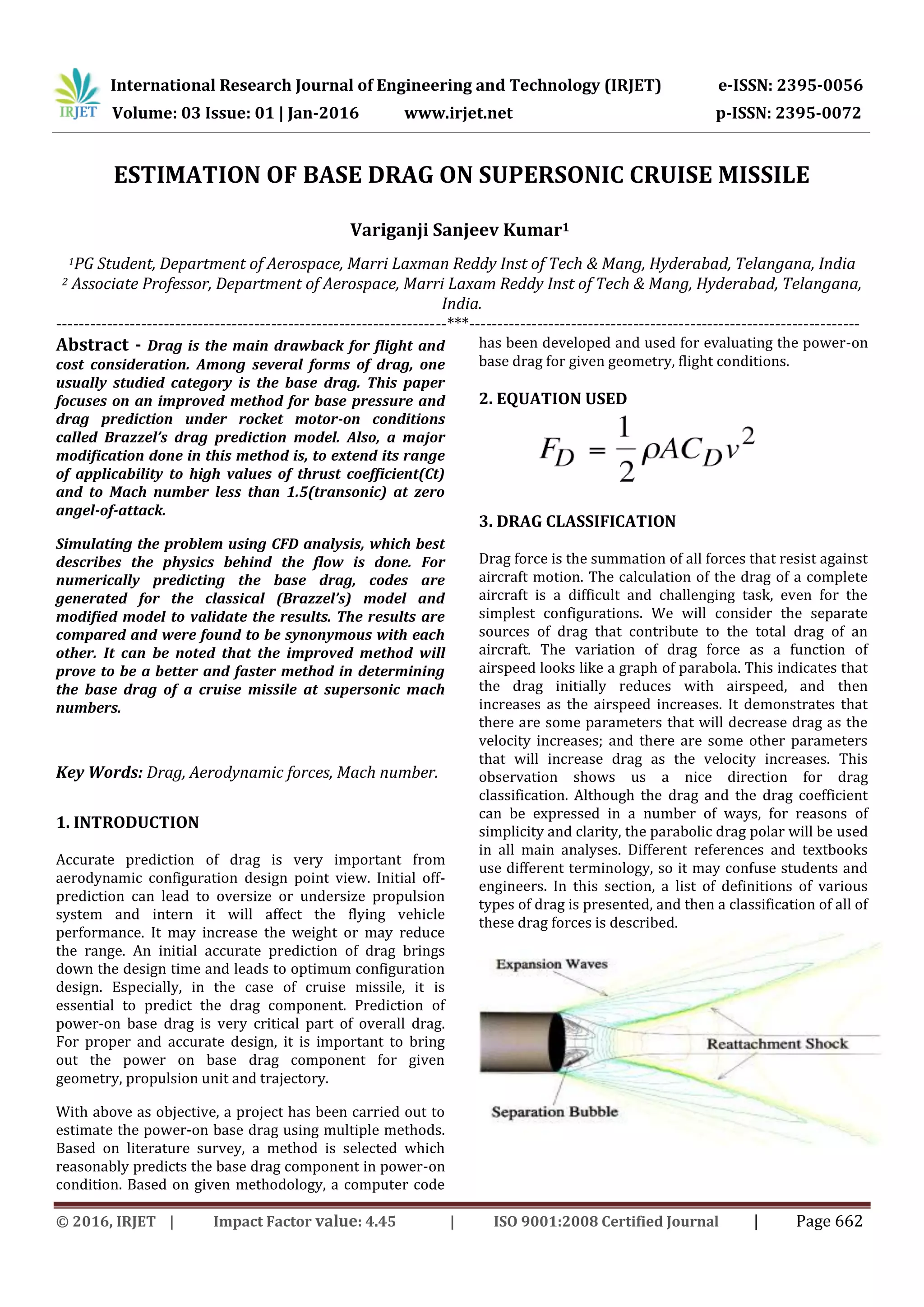 Estimation of Base Drag On Supersonic Cruise Missile | PDF