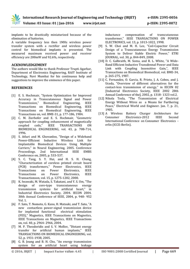 Variable Frequency on Wireless Power Transfer for Pacemaker using Embedded Technology | PDF