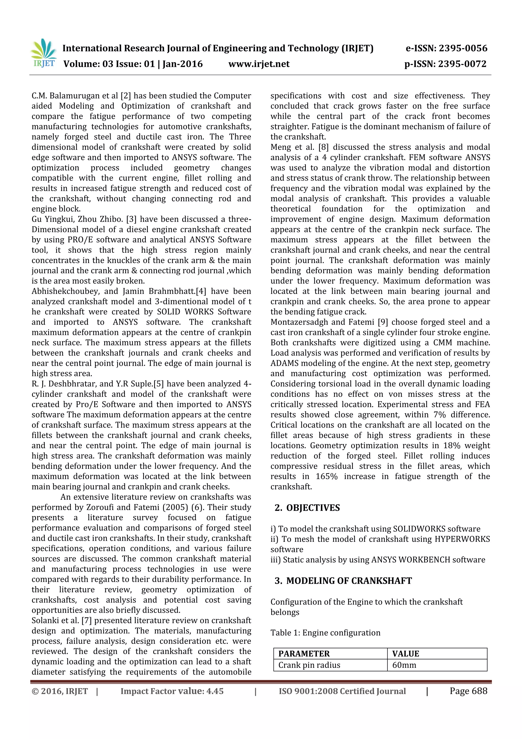 Modeling and Stress Analysis Of Crankshaft Using FEM Package ANSYS | PDF