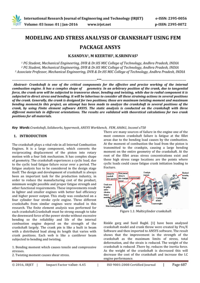 Modeling and Stress Analysis Of Crankshaft Using FEM Package ANSYS | PDF