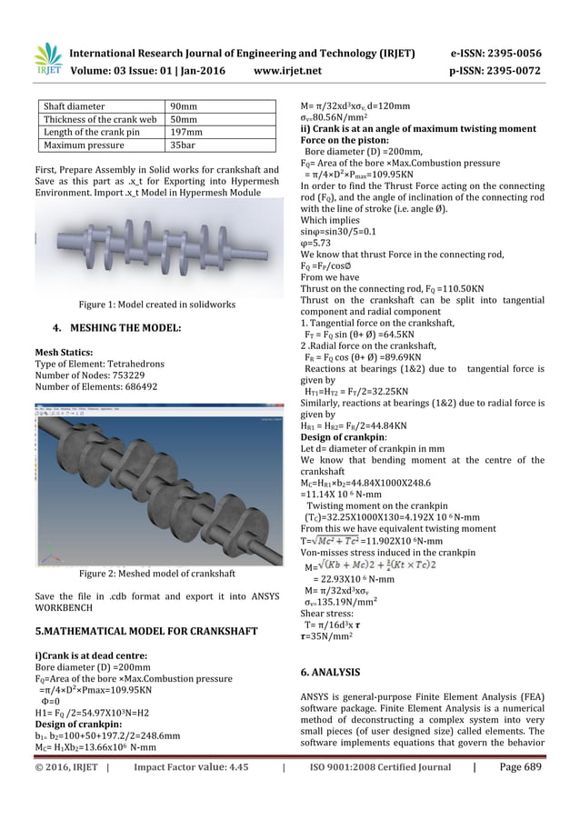 Modeling and Stress Analysis Of Crankshaft Using FEM Package ANSYS | PDF