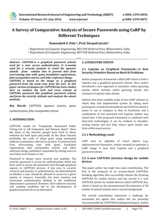 A Survey of Comparative Analysis of Secure Passwords using CaRP by Different Techniques | PDF