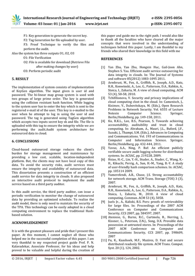 Development of Effective Audit Service to Maintain Integrity of Migrated Data in Cloud | PDF