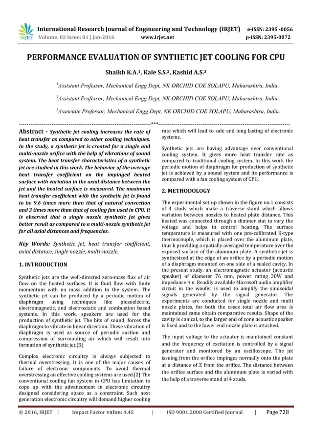 Performance Evaluation Of Synthetic Jet Cooling For Cpu Pdf