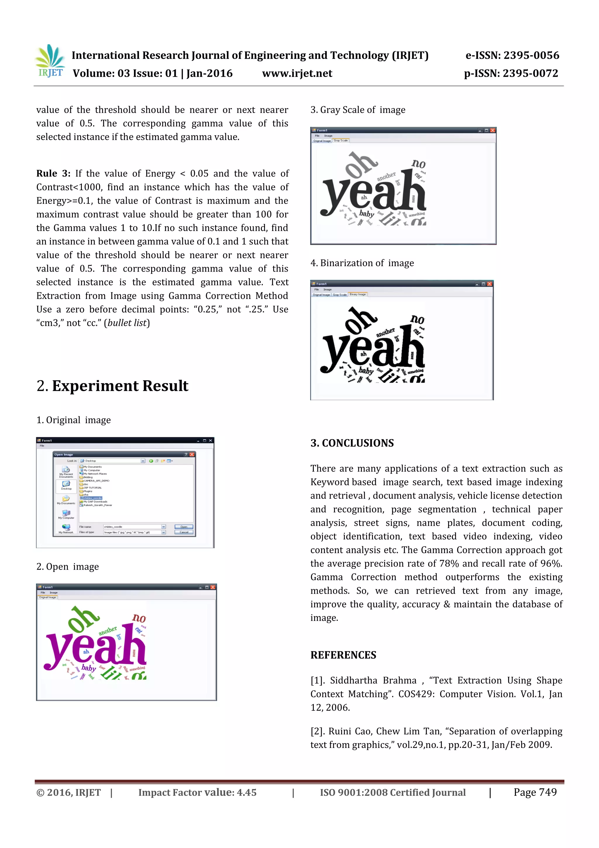 Text Extraction from Image Using GAMMA Correction Method. | PDF