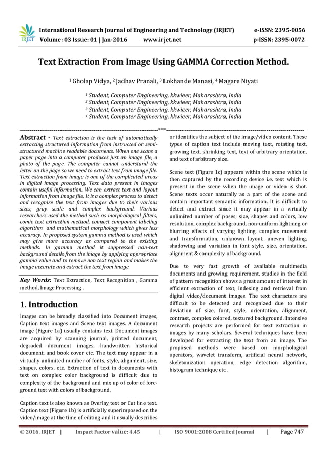 Text Extraction from Image Using GAMMA Correction Method. | PDF