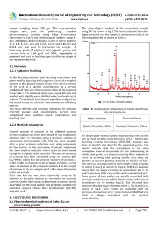 Leachability of uranium from low grade uraniferous Granites, Eastern ...