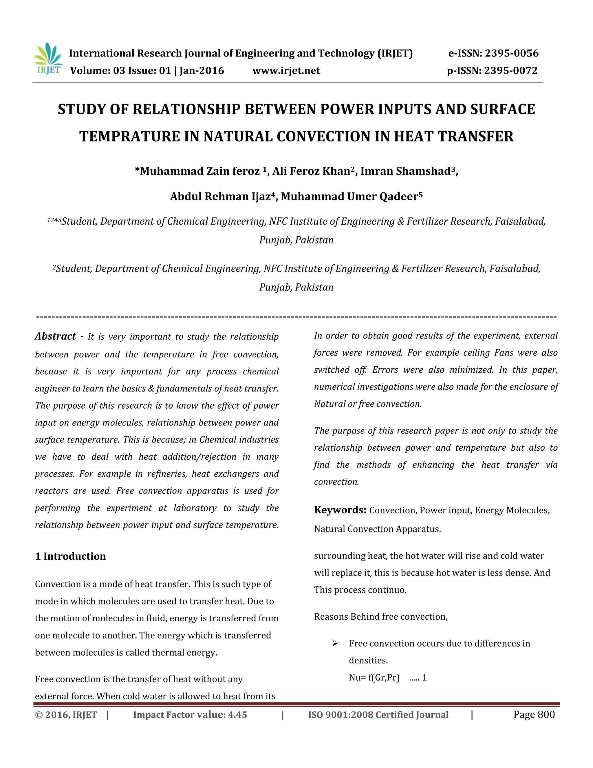 Study Of Relationship Between Power Inputs And Surface Temperature In ...