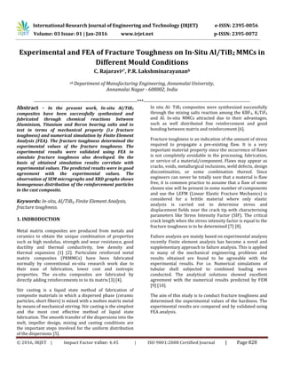 Experimental and FEA of Fracture Toughness on In-Situ Al/TiB2 MMCs in Different Mould Conditions ...