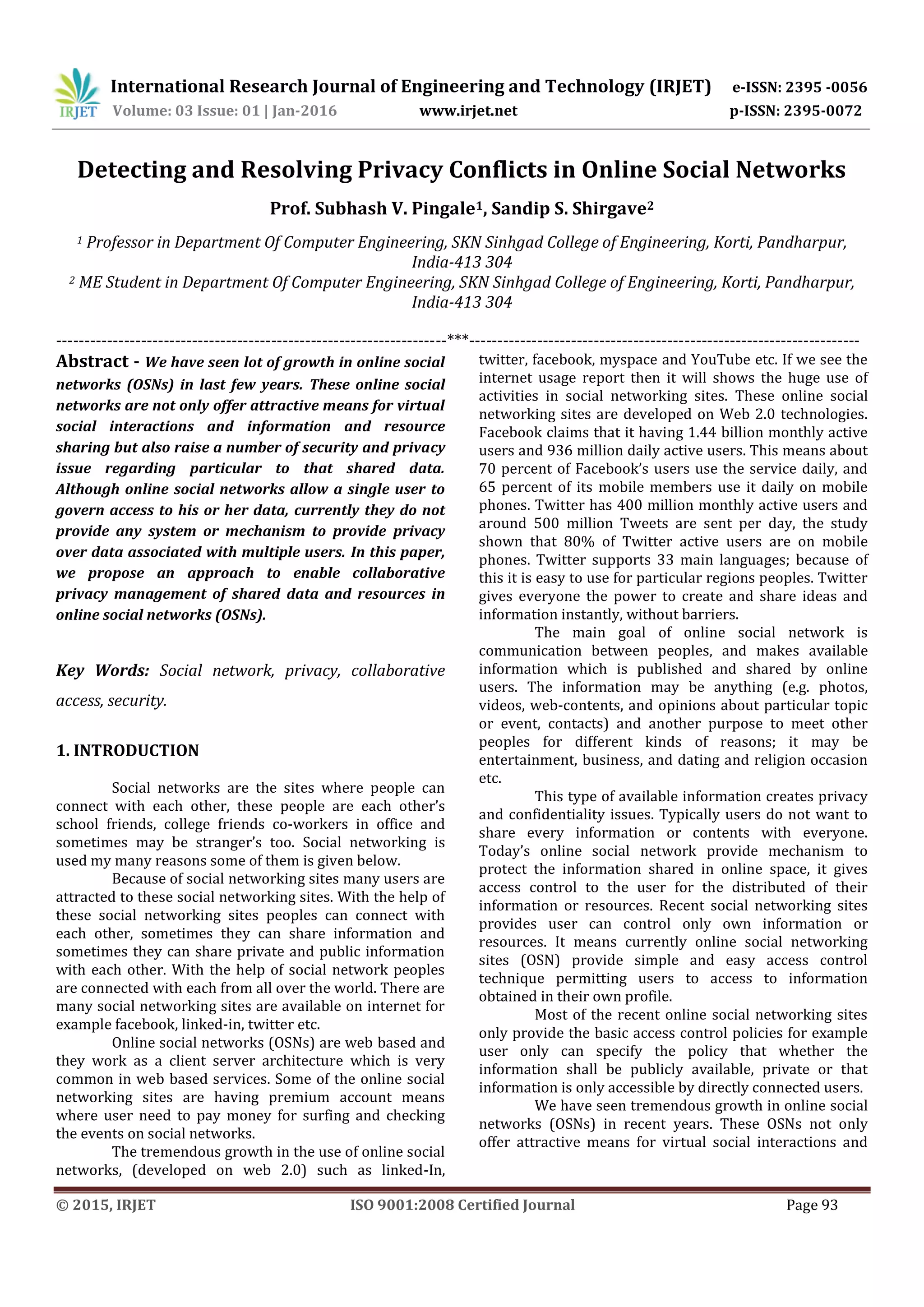 Detecting and Resolving Privacy Conflicts in Online Social Networks | PDF