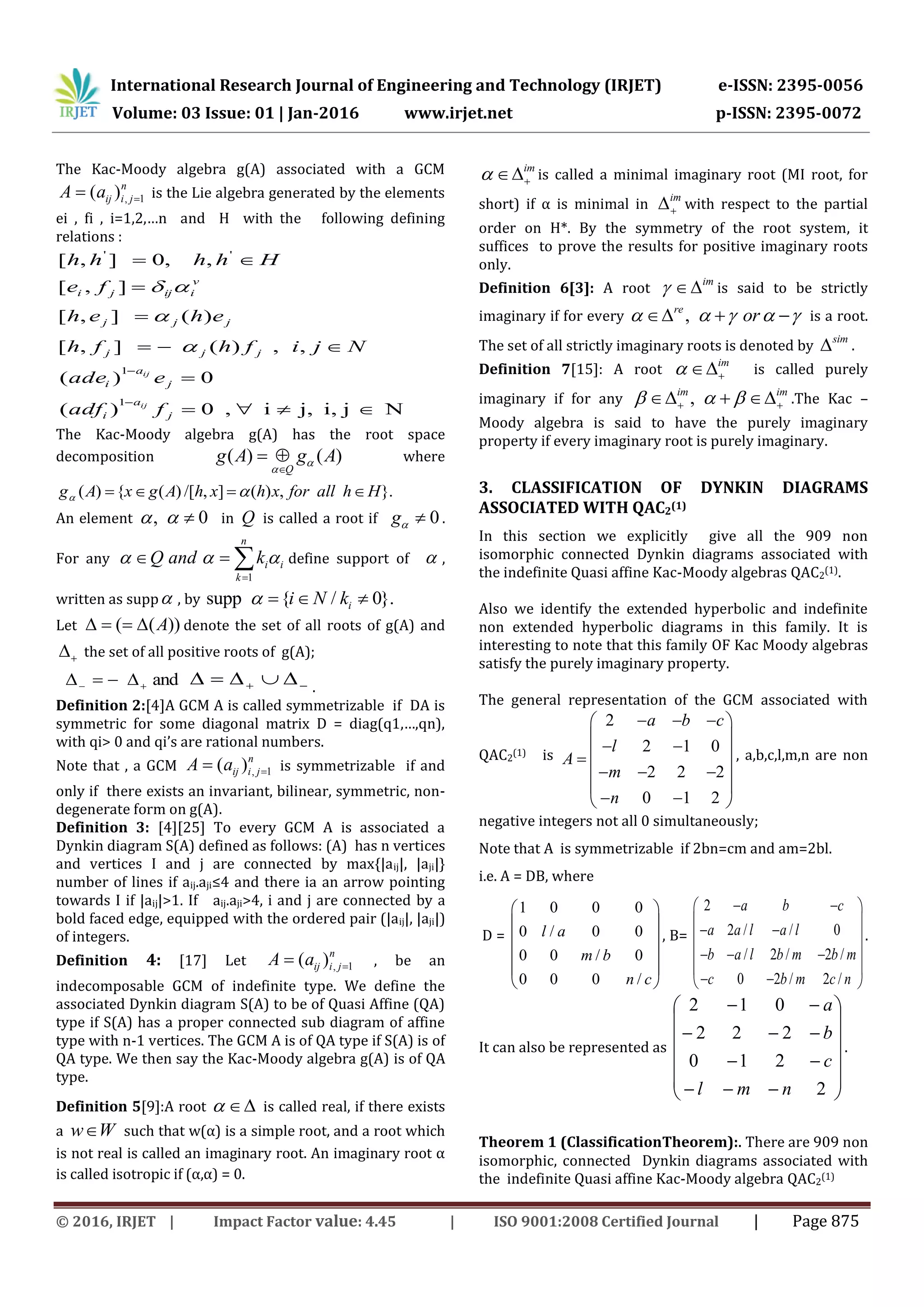 In insight into QAC2(1) : Dynkin diagrams and properties of roots | PDF