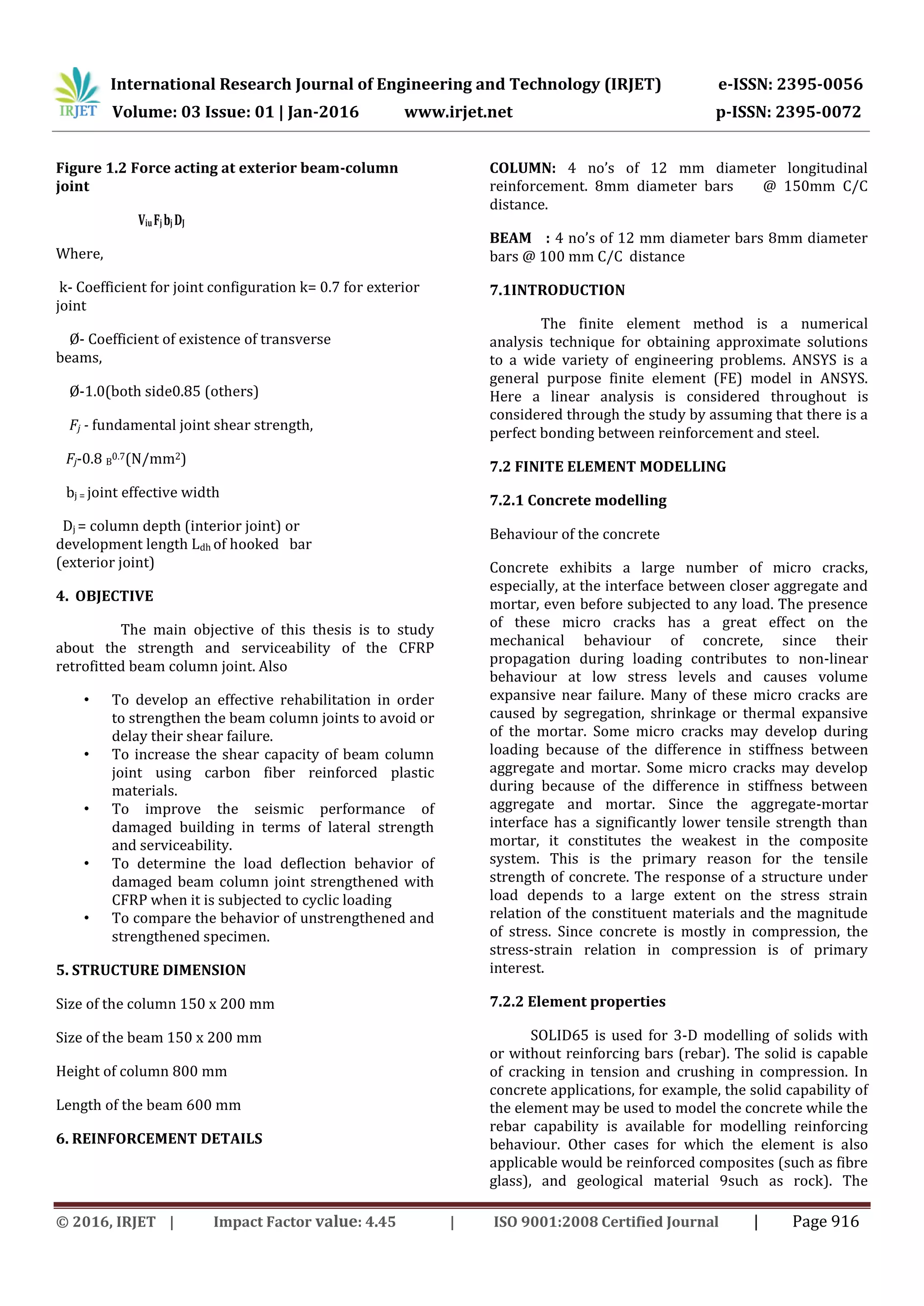 Numerical Study on Retrofitting Of Beam Column Joint Strengthened With ...