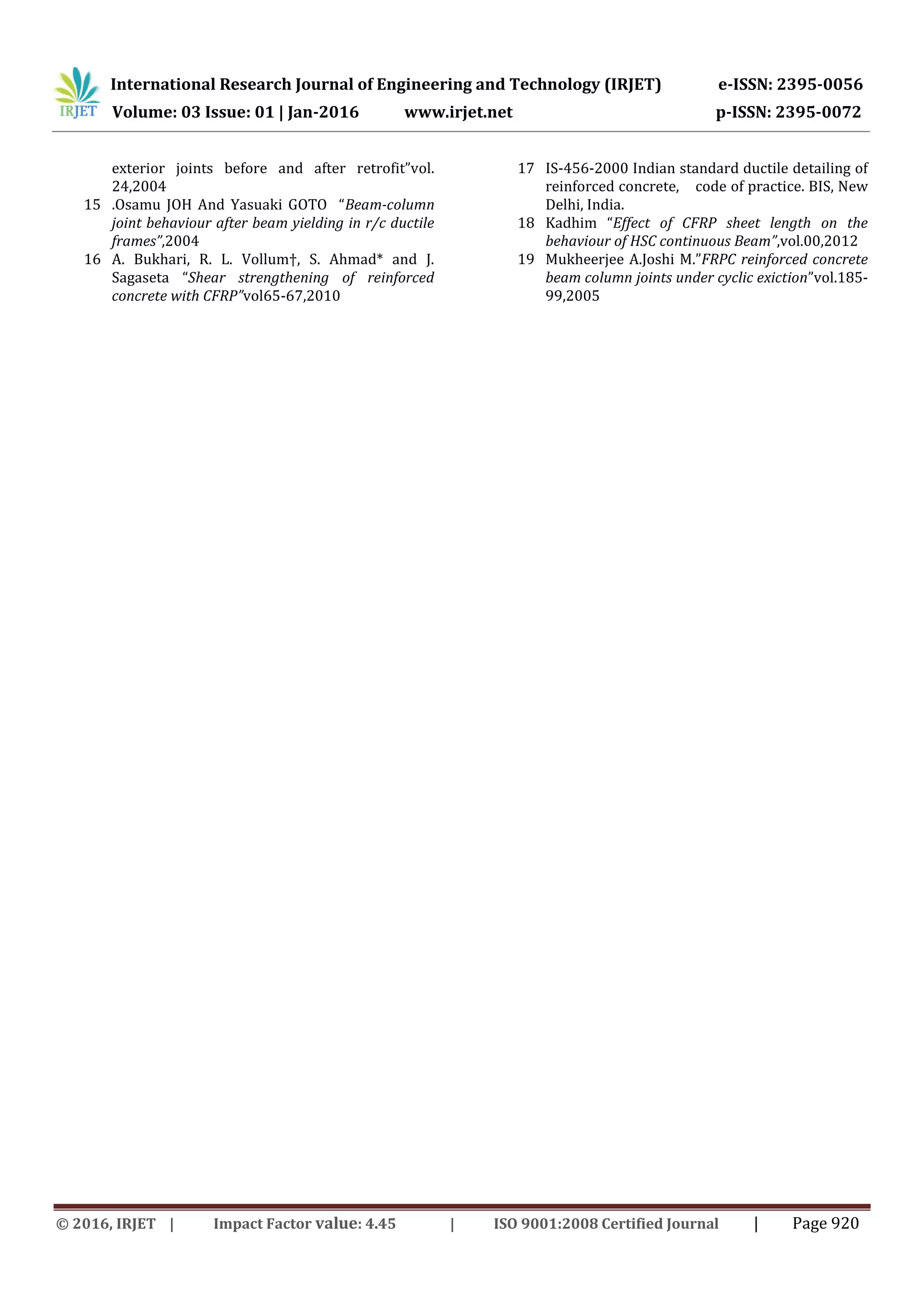 Numerical Study on Retrofitting Of Beam Column Joint Strengthened With ...