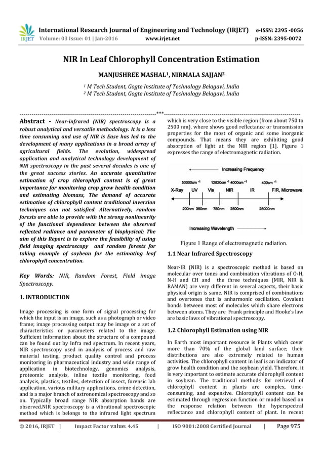 NIR in Leaf Chlorophyll Concentration Estimation | PDF