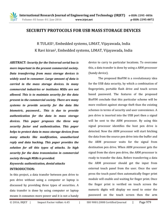 Security Protocols For Usb Mass Storage Devices Pdf Operating Systems Computer Software