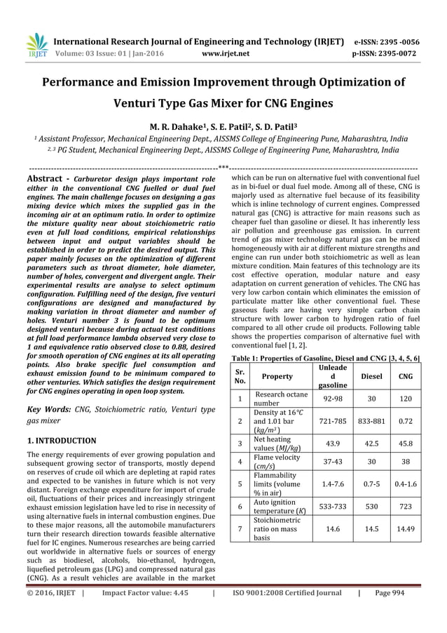 Performance and Emission Improvement through Optimization of Venturi ...