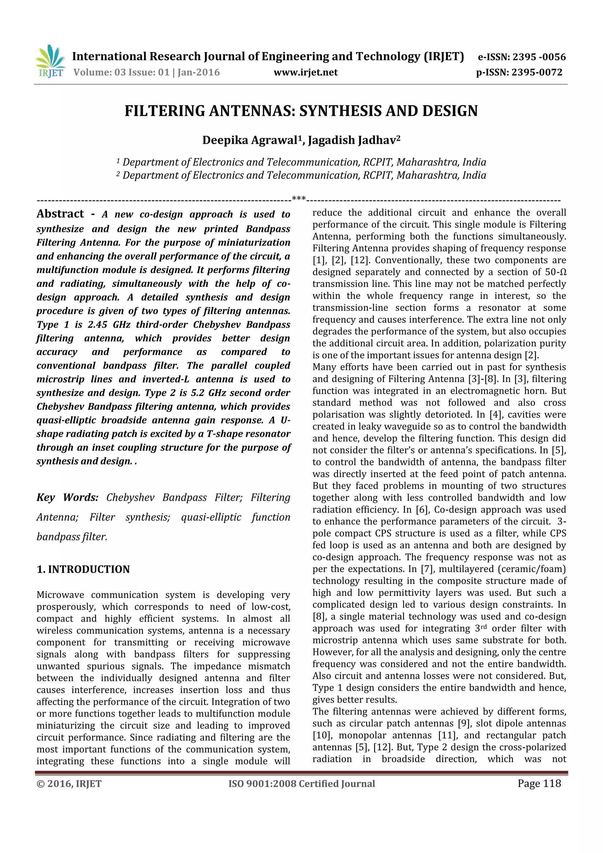 Filtering Antennas: Synthesis and Design | PDF
